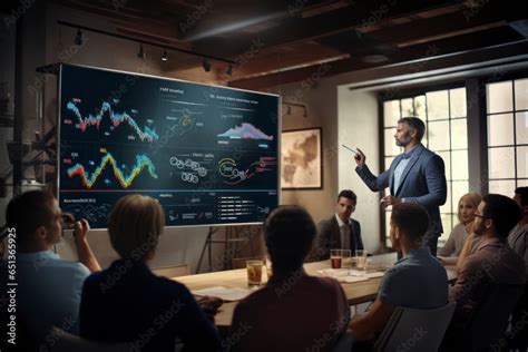 A Data Scientist Presenting Findings To A Diverse Audience In A High Tech Conference Room With