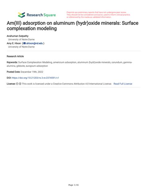 Pdf Amiii Adsorption On Aluminum Hydroxide Minerals Surface