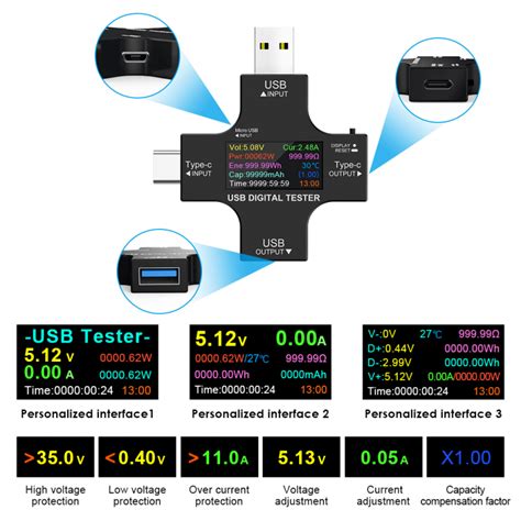 USB C Multimeter Tester Hommie USB Power Meter 2 In 1 Type C USB Tester IPS HD Color Screen