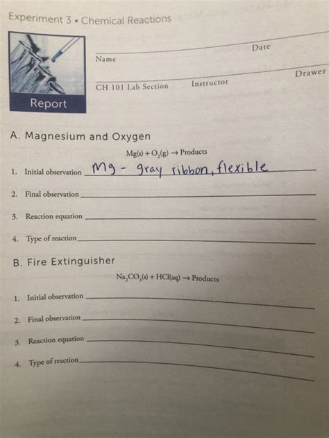 Solved Experiment 3 Chemical Reactions Date Name Drawer Chegg Com