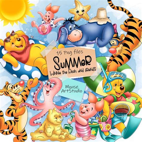 Winnie The Pooh Clipart Summer Theme Png Illustrations Digital