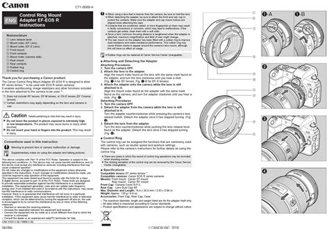 Canon Control Ring Mount Adapter Ef Eos R Instructions Manual Pdf Download Manualslib