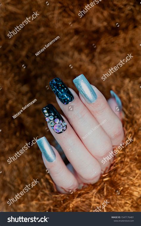 Woman Long Square Shape Acrylic Fingernail Foto Stock Shutterstock