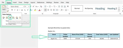 create a dynamic link between an excel file and word downloadable