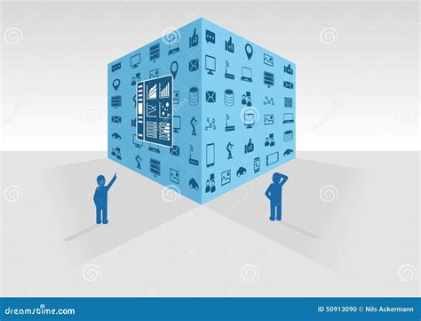 Vector Illustration Of Blue Big Data Cube On Grey Background Two