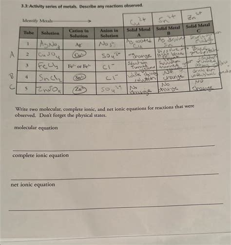 solved write two molecular equations two complete ionic