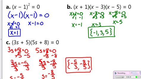 Algebra 1ab Section 7 4a Solving Polynomial Equations In Factored