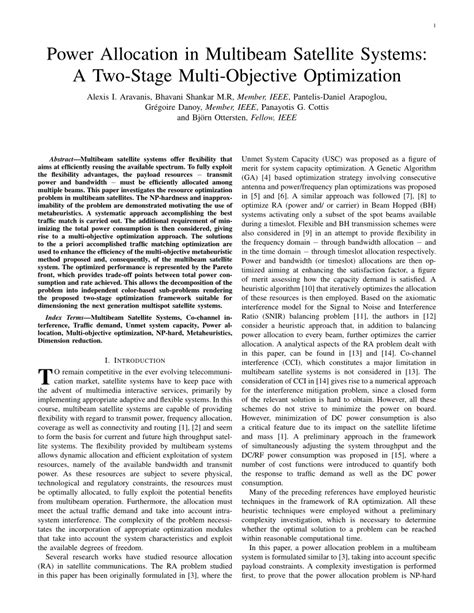 PDF Power Allocation In Multibeam Satellite Systems A Two Stage Multi Objective Optimization