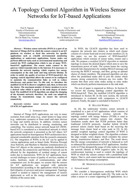 Pdf A Topology Control Algorithm In Wireless Sensor Networks For Iot