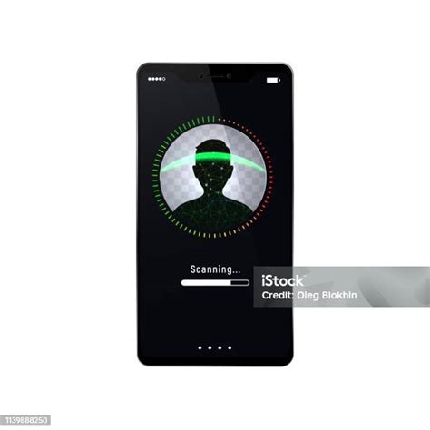 현대 스마트 폰 벡터 일러스트 레이 션 사용자 얼굴을 스캔 하 여 흰색 배경에 고립 된 휴대 전화에 얼굴 인식 프로세스 개념에 대한 스톡 벡터 아트 및 기타 이미지 Istock