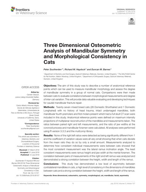 Pdf Three Dimensional Osteometric Analysis Of Mandibular Symmetry And Morphological