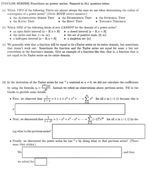 Solved Taylor Series Functions As Power Series Respond To