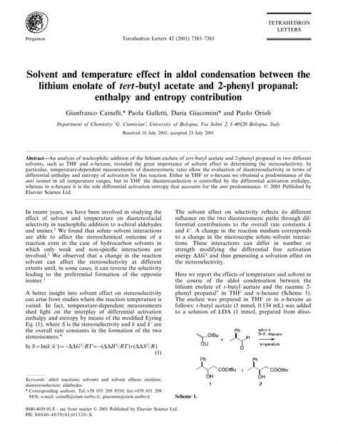 Pdf Solvent And Temperature Effect In Aldol Condensation Between The