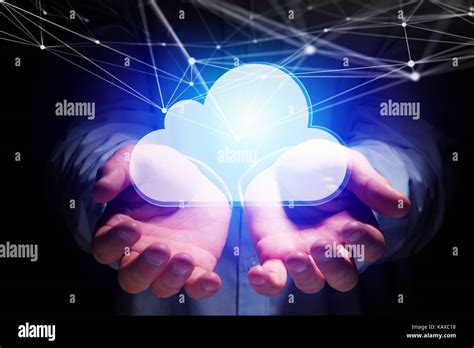 View Of A Graphic Network Connected To A Cloud Displayed On A Futuristic Interface Technology