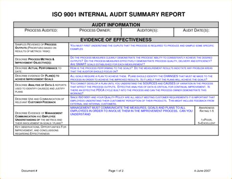 Internal Audit Report Template Iso Toptemplate My Id