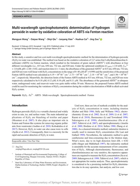 Multi Wavelength Spectrophotometric Determination Of Hydrogen Peroxide In Water By Oxidative