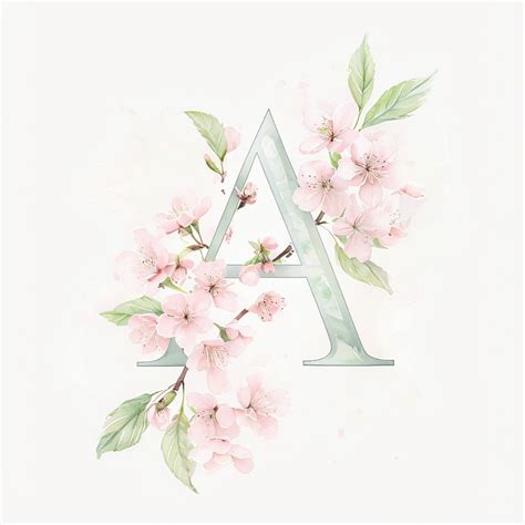 Elegant A Monogram With Cherry Blossoms And Green Leaves Design