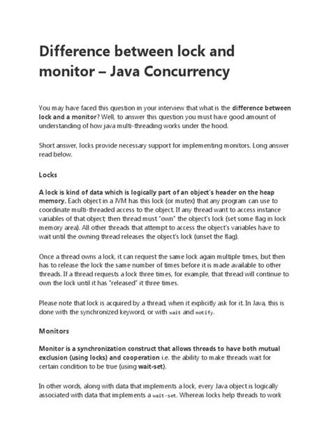 Difference Between Lock And Monitor Download Free Pdf Software Development Computing