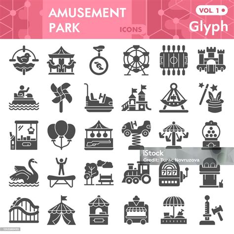 놀이 공원 솔리드 아이콘 세트 어린이 엔터테인먼트 기호 컬렉션 또는 스케치 웹 및 앱용 놀이터 글리프 스타일 표지판 흰색