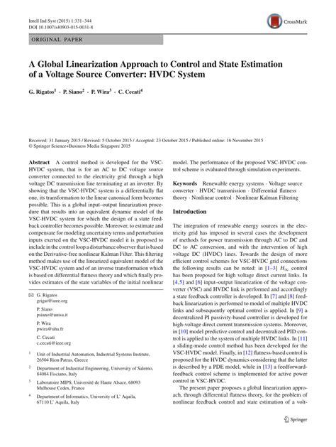Pdf A Global Linearization Approach To Control And State Estimation Of A Voltage Source