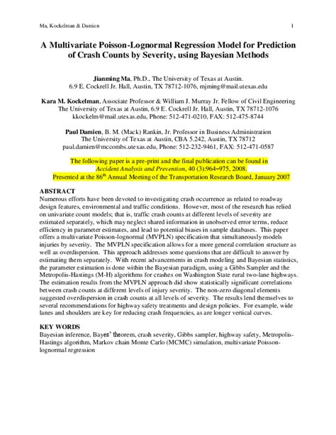 Pdf A Multivariate Poisson Lognormal Regression Model For Prediction Of Crash Counts By