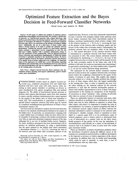 Pdf Optimized Feature Extraction And The Bayes Decision In Feed