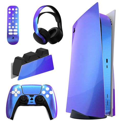 Playvital Chrome Purple Blue Glossy Full Set Skin Decal For Ps5 Console