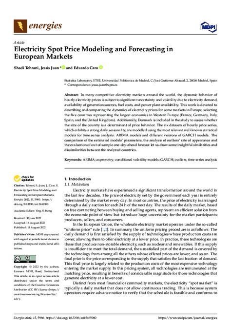Pdf Electricity Spot Price Modeling And Forecasting In European Markets