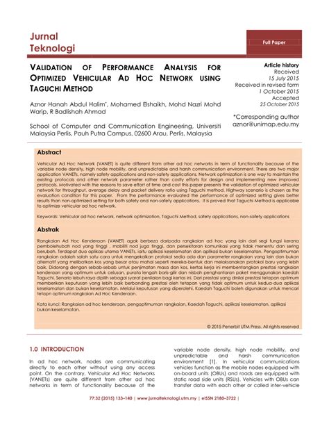 Pdf Validation Of Performance Analysis For Optimized Vehicular Ad Hoc