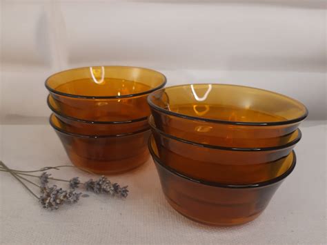 Set Of 6 Small Duralex Spain Glasses Honey Amber Color Vintage 70s