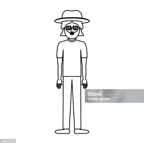 모자와 안경 및 T셔츠 및 바지와 신발 중간 길이 머리와 흑백 실루엣에 수염을 가진 남자 T 셔츠에 대한 스톡 벡터 아트 및 기타 이미지 T 셔츠 경영자 교사 교육