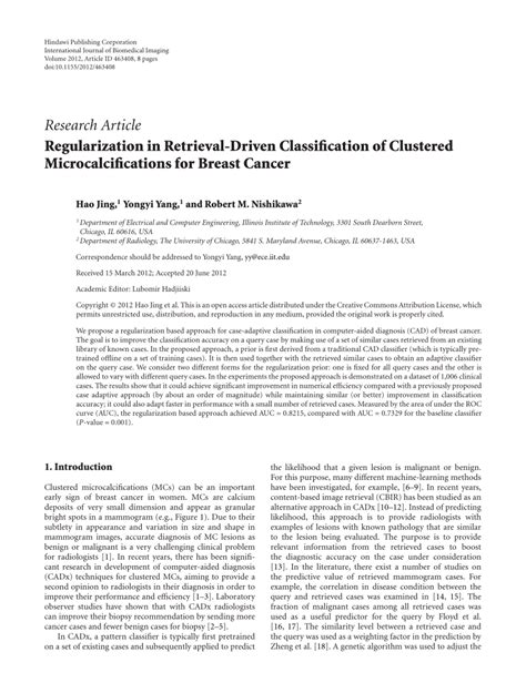 Pdf Regularization In Retrieval Driven Classification Of Clustered Microcalcifications For
