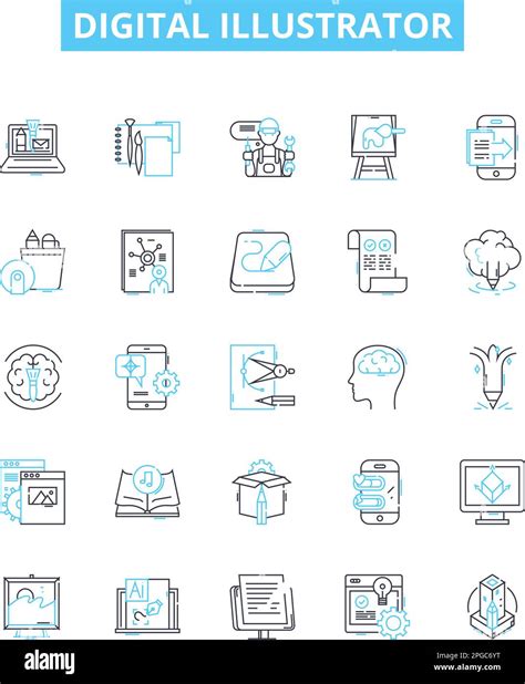 Digital Illustrator Vector Line Icons Set Digital Illustrator Designer Artist Vectors