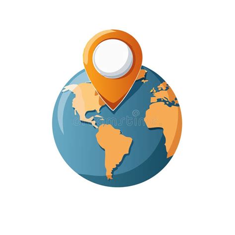 Orange Map Pin Marker On A Stylized Blue Globe Showing Continents Stock