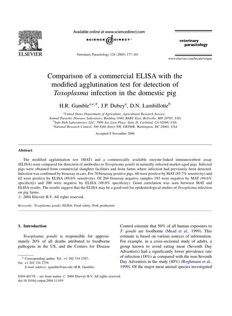 Pdf Comparison Of A Commercial Elisa With The Modified Agglutination Test For Detection Of
