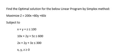 Solved Find The Optimal Solution For The Below Linear Chegg