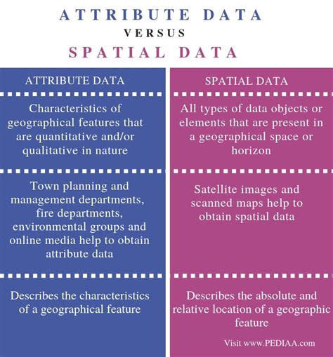 what is the difference between attribute data and spatial data pediaa