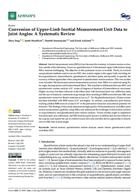 Pdf Conversion Of Upper Limb Inertial Measurement Unit Data To Joint