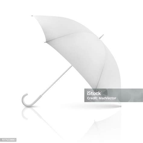 벡터 3d 현실적인 렌더링 흰색 빈 우산 아이콘 흰색 배경에 격리 모형 브랜딩 광고 등을 위한 열린 파라솔의 디자인 템플릿 정면 보기 우산에 대한 스톡 벡터 아트 및 기타