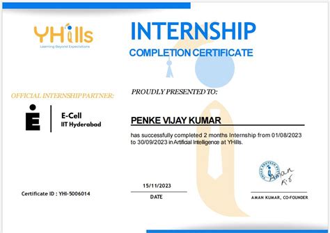 Internshipcompletion Yhills Artificialintelligence Ai Iithyderabad