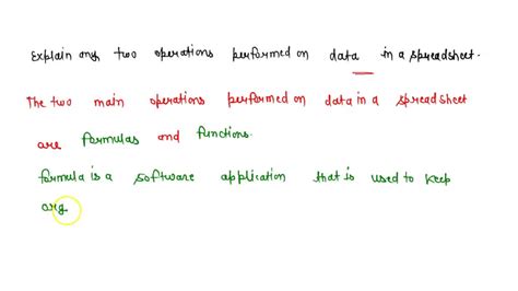 solved explain any two operations performed on data in a spreadsheet