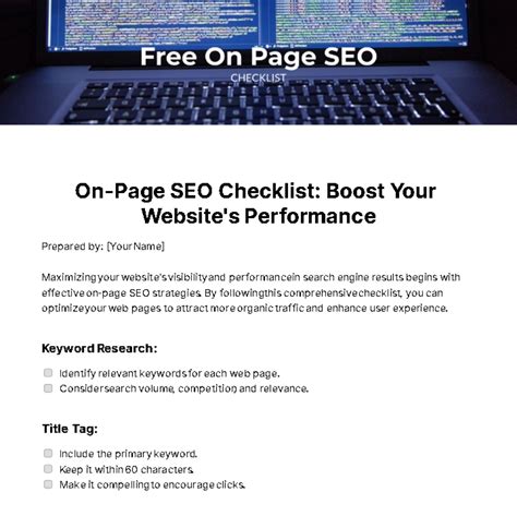Free On Page Seo Checklist Template To Edit Online