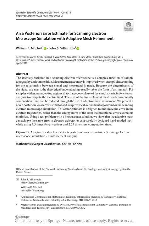 an a posteriori error estimate for scanning electron microscope simulation with adaptive mesh