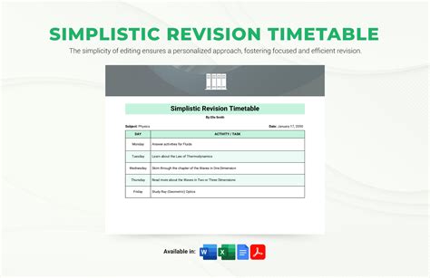 Revision Timetable Excel