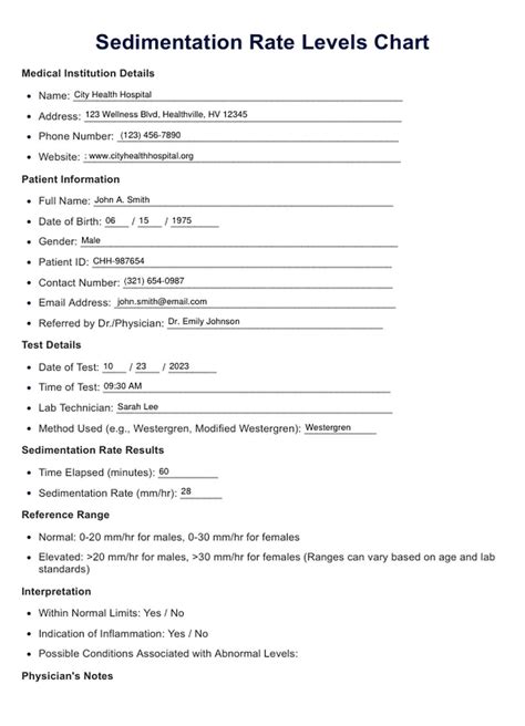 Sedimentation Rate Levels Chart Example Free PDF Download