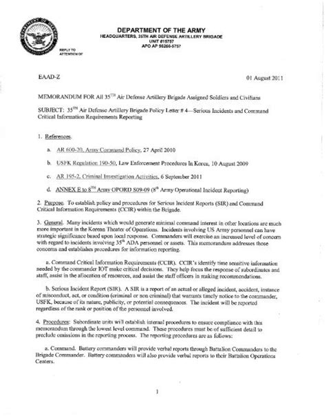 Sir And Ccir Reporting Eighth Army U S Army