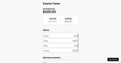 React Expense Tracker Forked Codesandbox