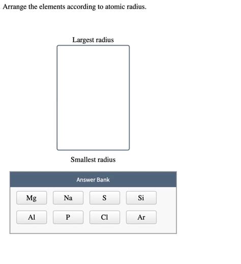 Solved Arrange The Elements According To Atomic Radius Chegg Com