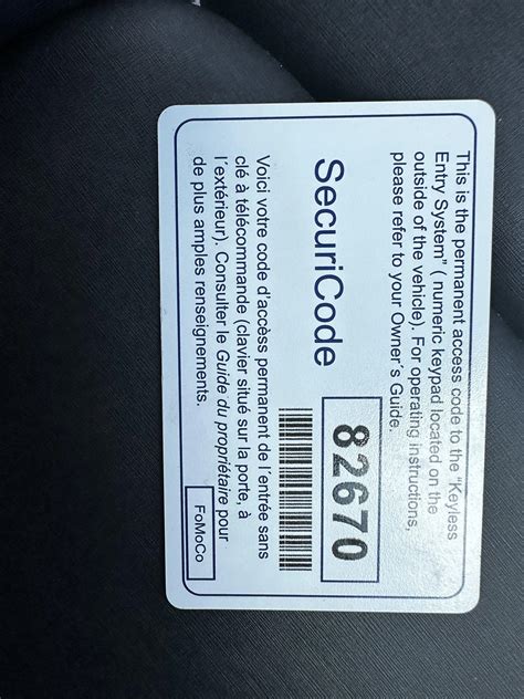 Keyless Entry System Card Securicode Bronco6g 2021 Ford Bronco