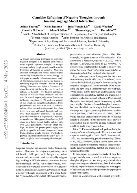 Cognitive Reframing Of Negative Thoughts Through Human Language Model Interaction Deepai